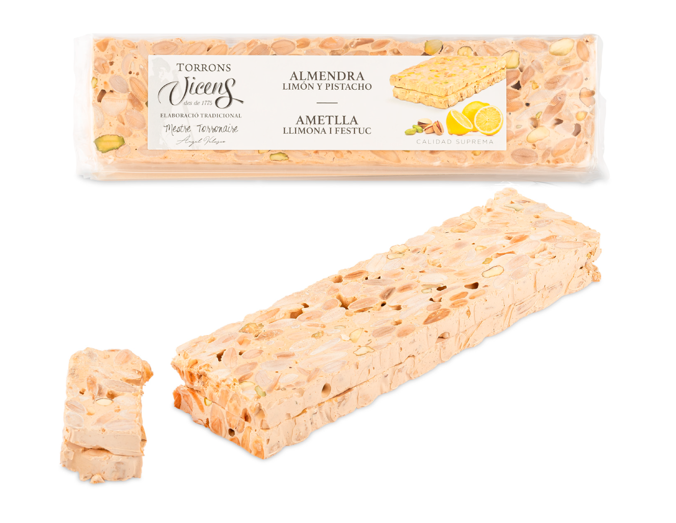Turrón Duro de Almendra Pistacho Limón Especial Alargado 300g