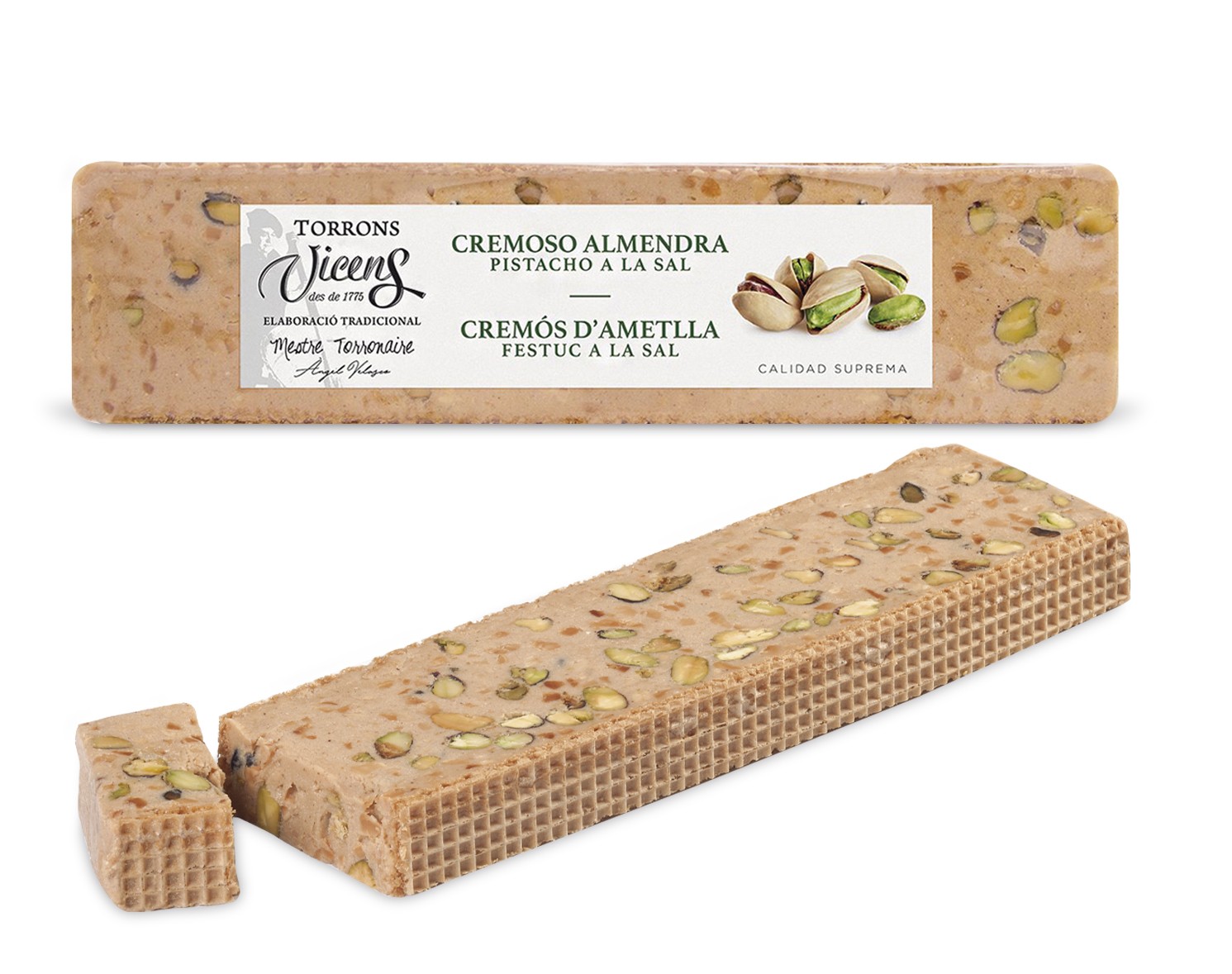 Turrón Cremoso de Almendra y Pistacho a la sal Alargado 300g