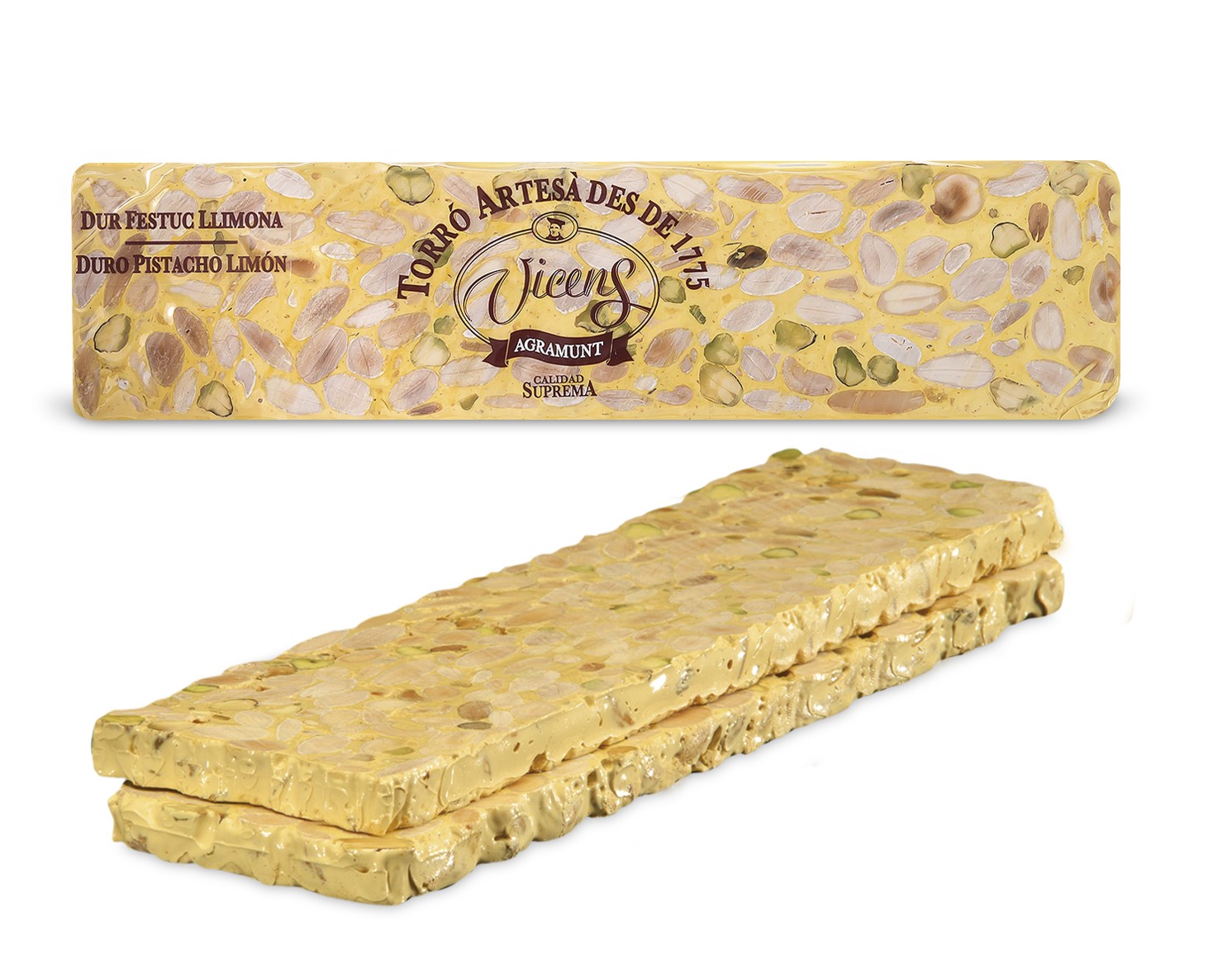 Turrón Duro de Almendra Pistacho Limón Especial Alargado 300g